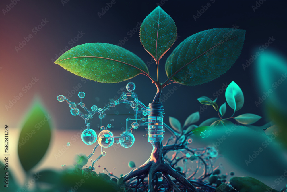 Innovative Biotechnology Concept with a Shimmering Tree on a Digital ...
