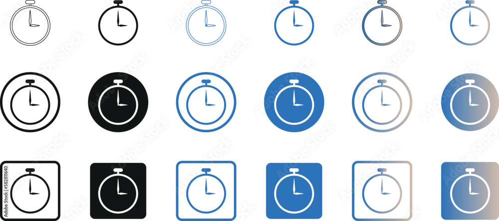Time and Clock icons set. Analog clocks icon collection Circle, square, glyph, fill, lineal ...
