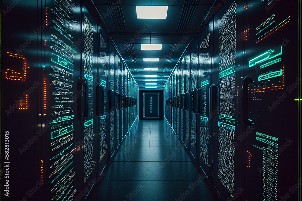 Navigating the Corridors of a Working Data Center Packed with Racks Ai ...