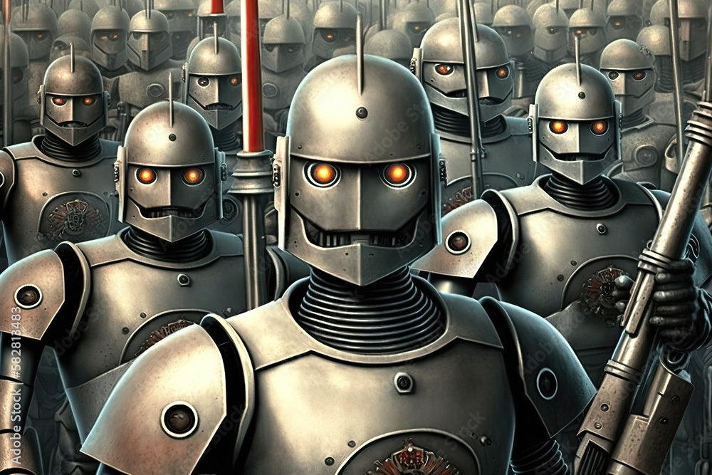 Robot crowd in rows. Robot army. Created with Generative AI Stock ...