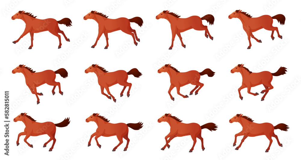 Horse animation. Cartoon horses running gait movements animate frames ... Horse animation. Cartoon horses running gait movements animate frames ...