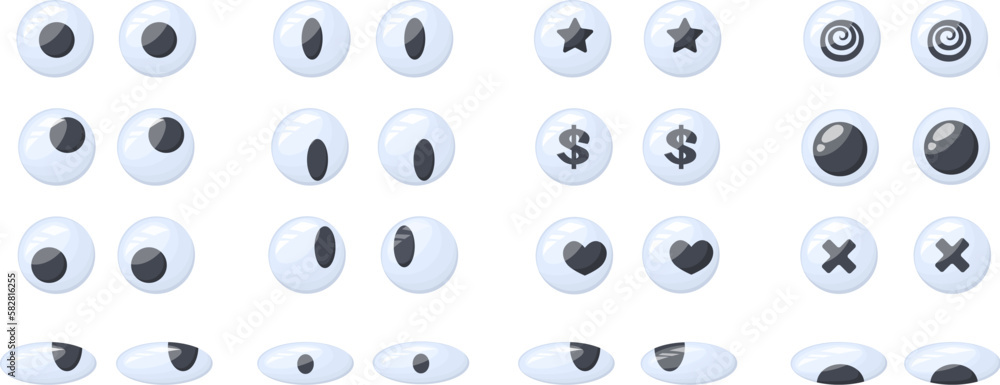 Googly eyes. Goofy 3d eye crazy look of puppet toy or funny silly ...