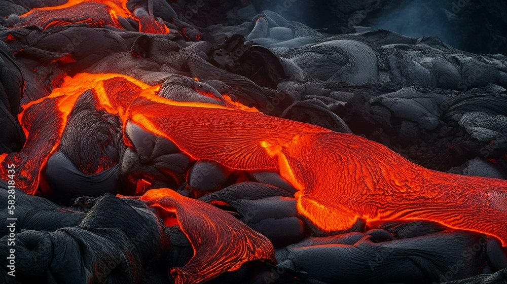 The jagged, blackened rocks of the volcano, contrasted against the ...