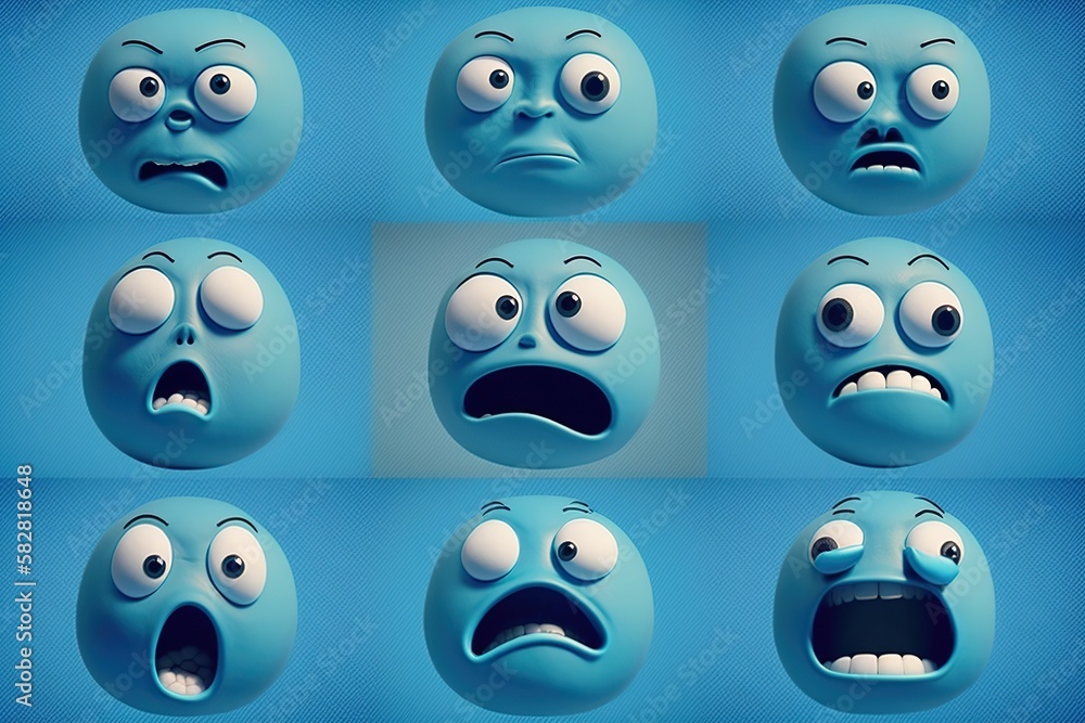 Timelapse of different emotions on blue background, concept of Mood ...
