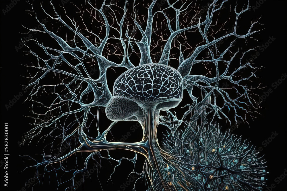 Neural pathways depicted realistically, showing the complex network of ...