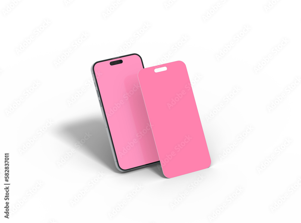 Render of smartphone and some separated screens floating on transparent ...