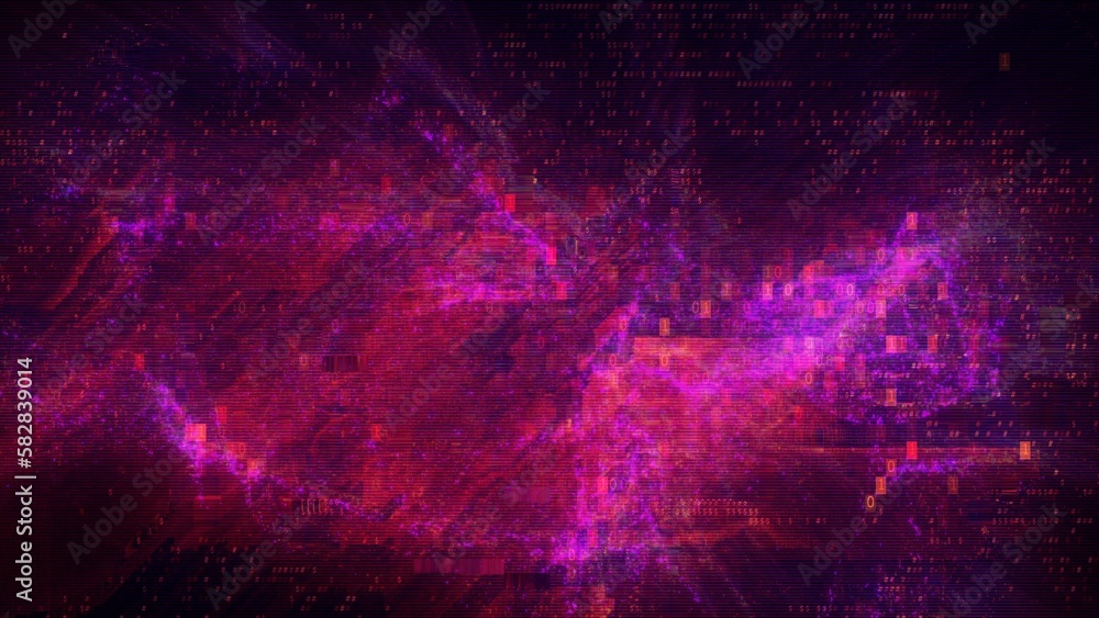 ภาพประกอบสต็อก Red and purple abstract digital code. Concept 3D ...