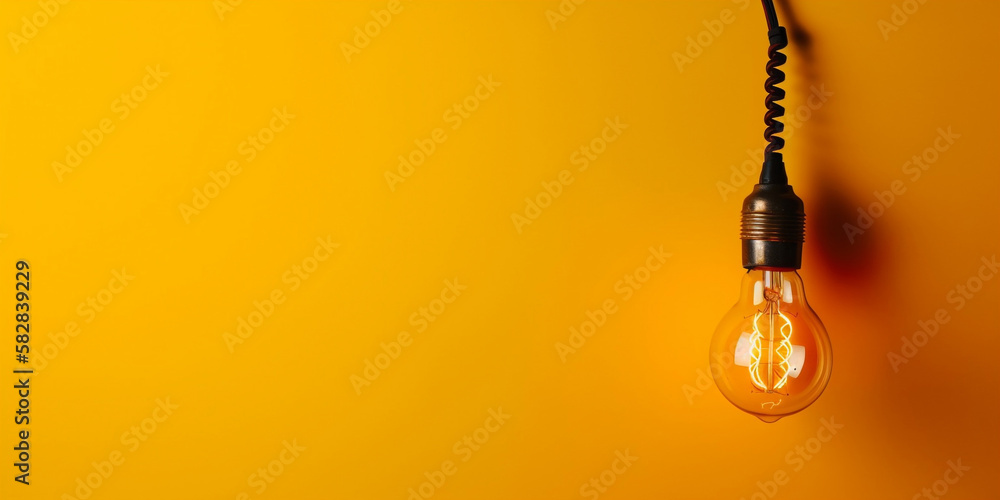 Retro Radiance: A Vintage Edison Lamp Against a Bright Yellow ...