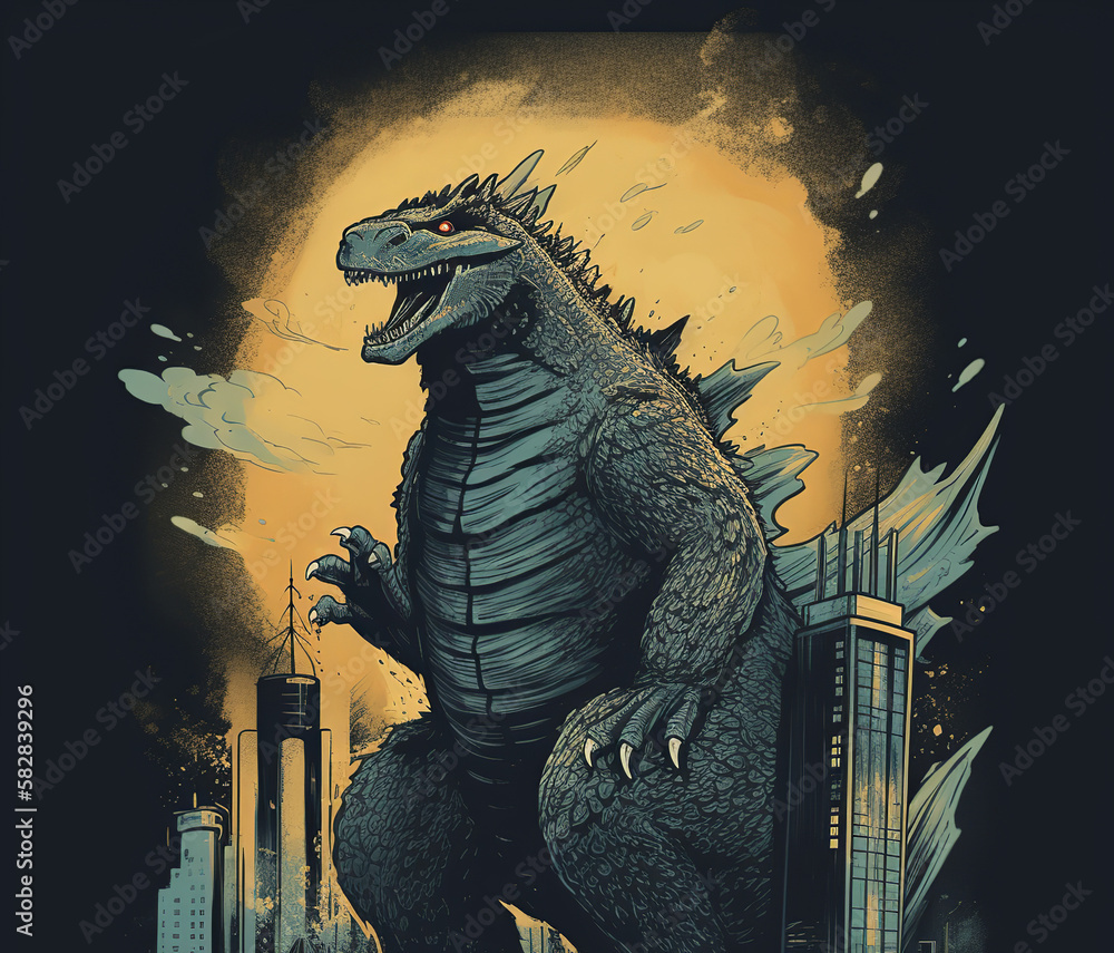 reptile, godzilla, dragon, statue, animal, sculpture, illustration, art ...