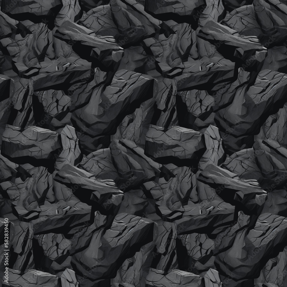 Seamless black crumbled rock, coal pattern background. Repeatable ...