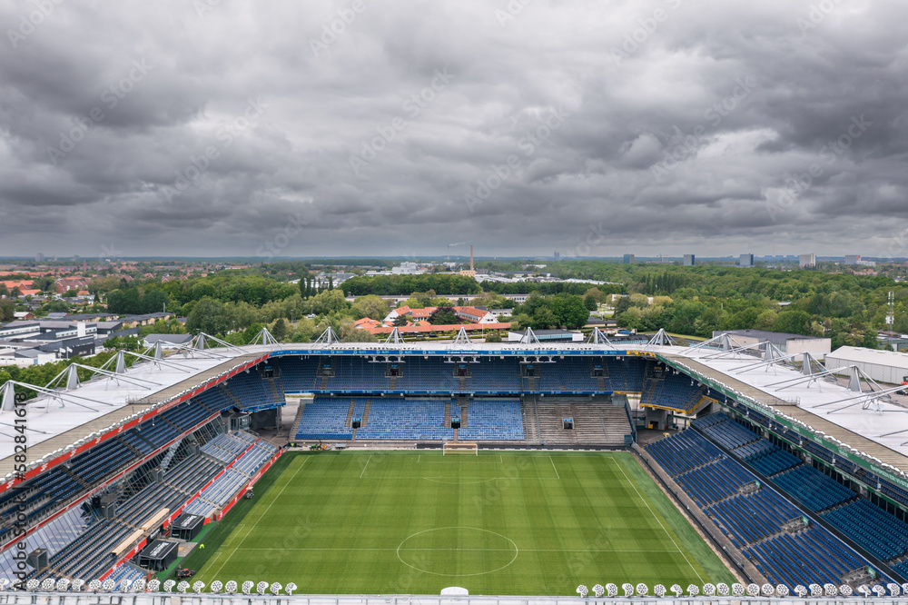 Brøndbyvester, Hovedstaden, Denmark - May 2022: Aerial drone view of ...