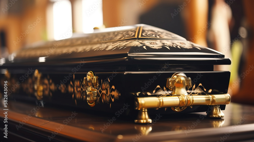Funeral ceremony. Scene with a coffin in a church. generative AI Stock ...