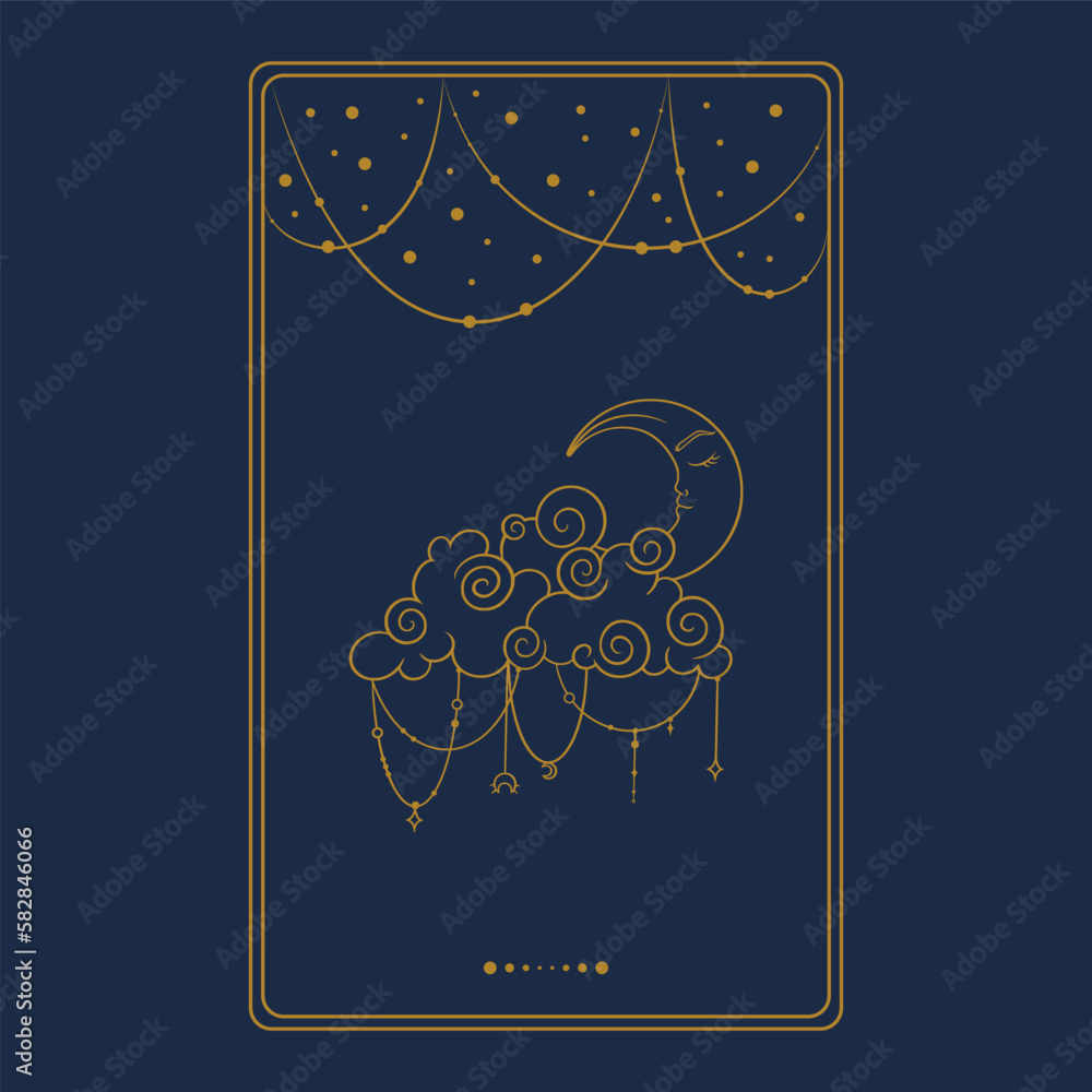 Tarot aesthetic golden card with crescent moon. Occult tarot design for ...