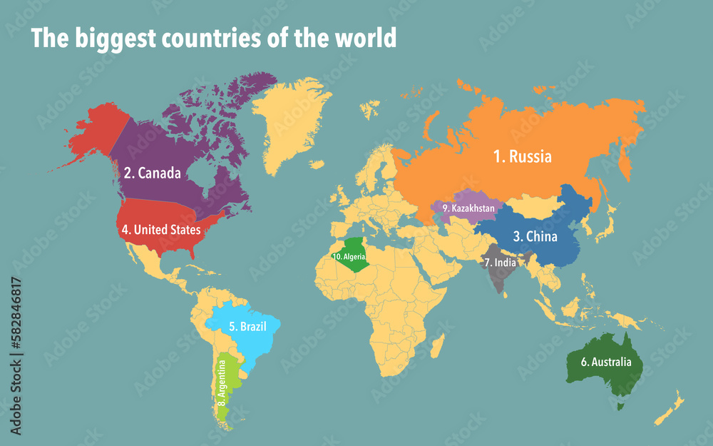 Map of the biggest countries of the world by total area Stock ...