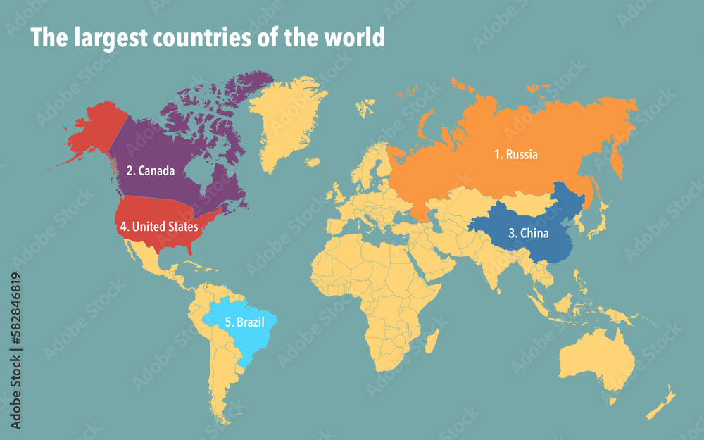 Map of the biggest countries of the world by total area Stock ...