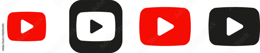 Youtube logo icon set. Red YouTube play button.YouTube video and music ...