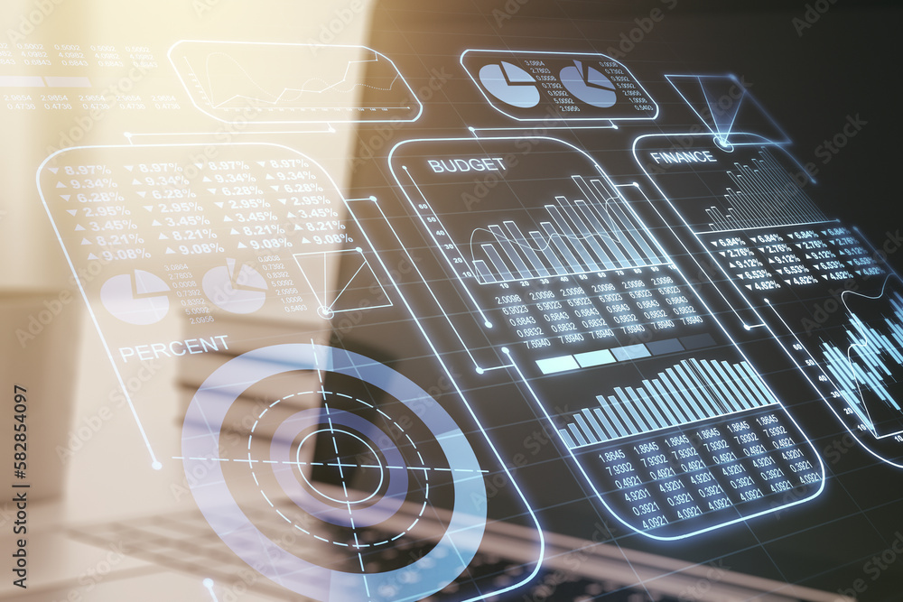 Abstract creative analytics data spreadsheet on modern computer ...