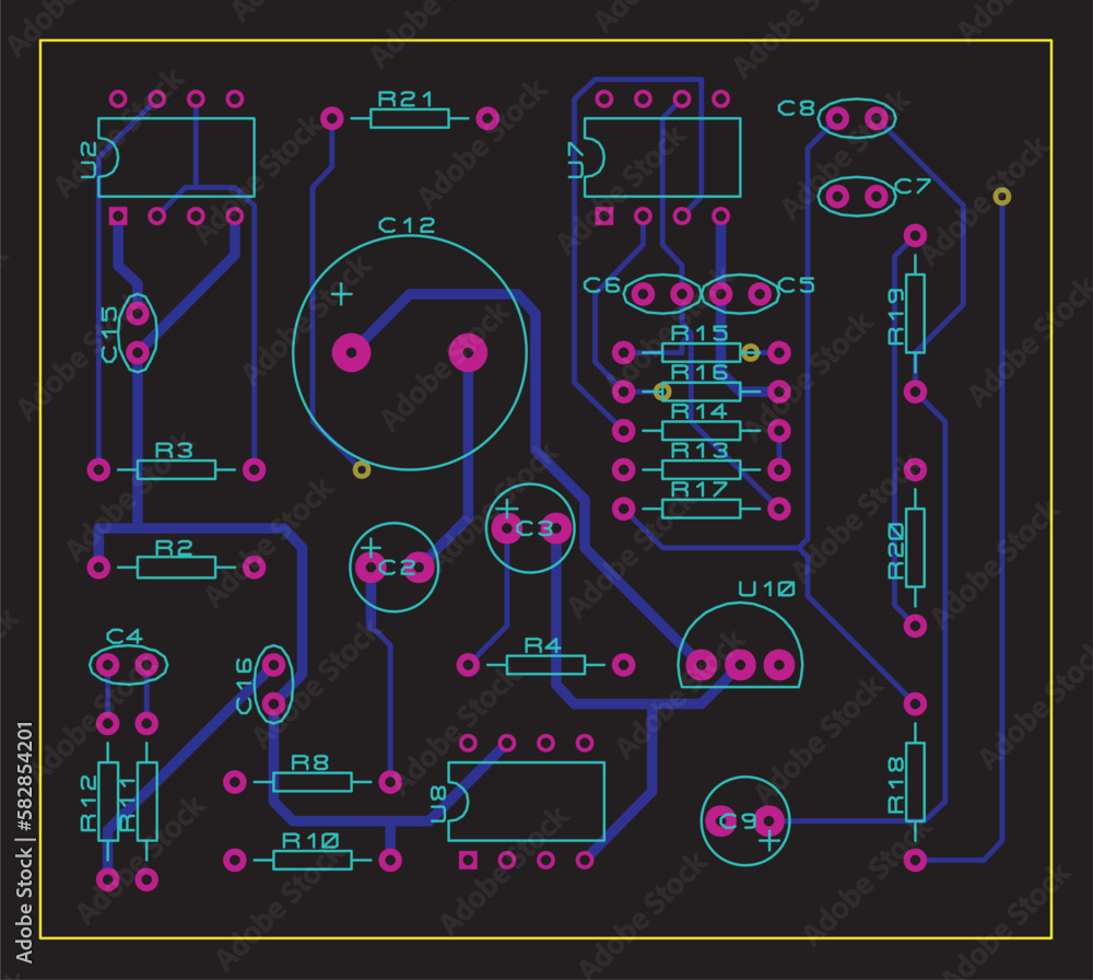 A printed circuit board of an electronic device with components of ...