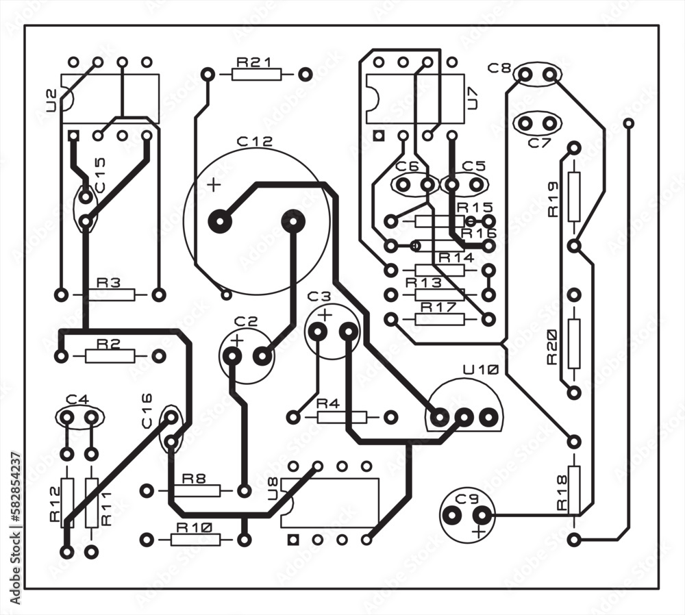 A printed circuit board of an electronic device with components of ...
