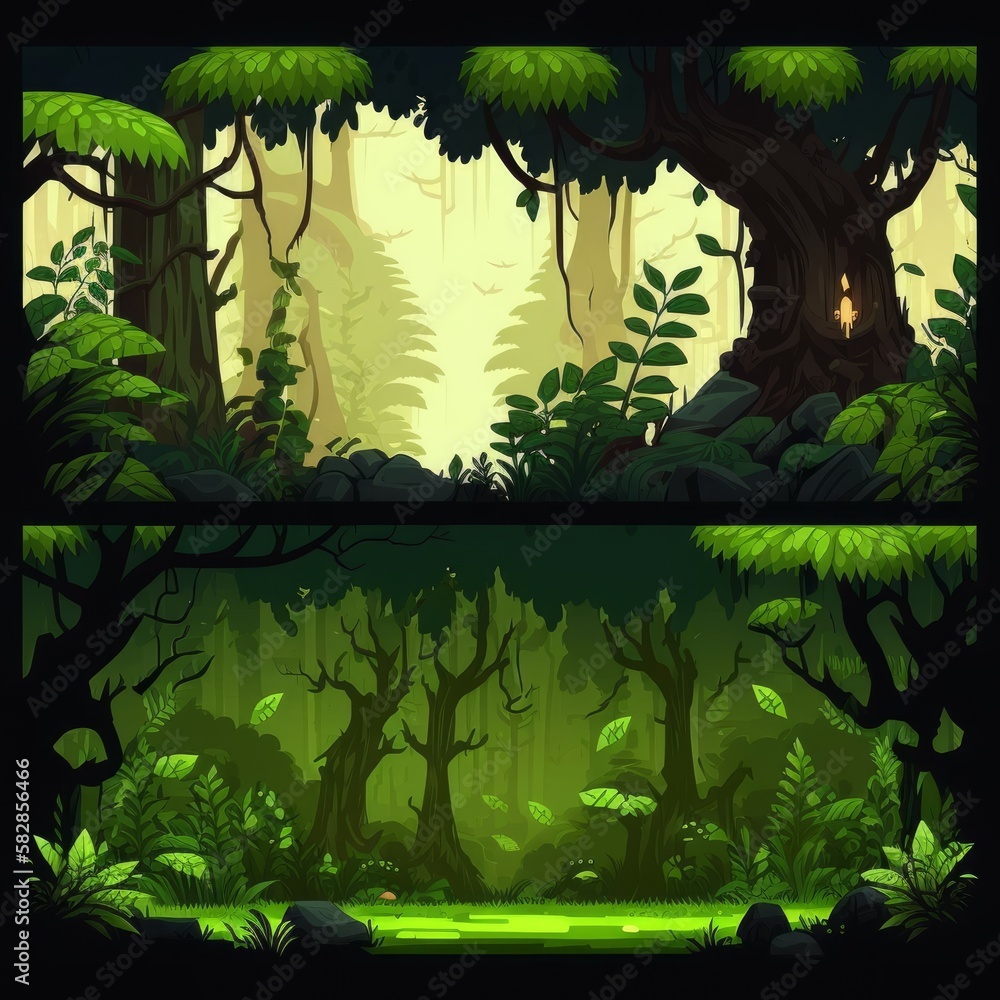 Game 2d platformer background set in cartoon style. Forest magic world ...