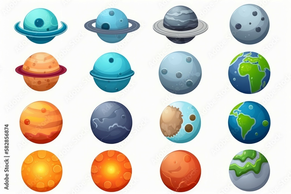Planet game set collection in cartoon style isolated on white ...
