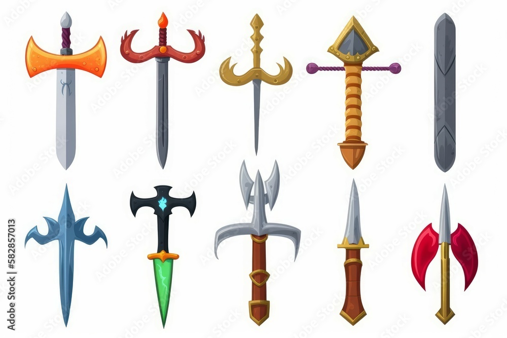 Game sword icon set in cartoon style isolated on white background ...