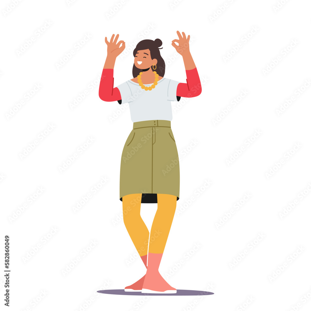 Happy Female Character Show Ok Symbol, Woman Show Positive Gesture ...