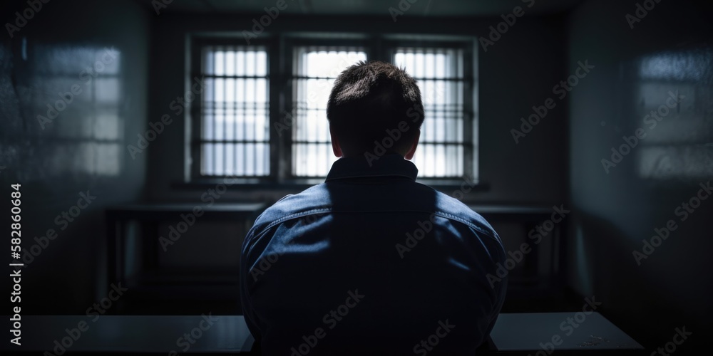 criminal man in an interrogation room at police station, fbi ...