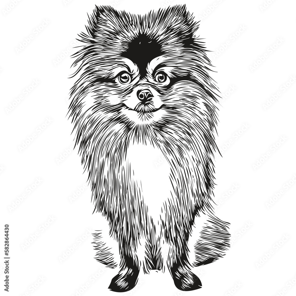 Pomeranian spitz dog logo hand drawn line art vector drawing black and ...