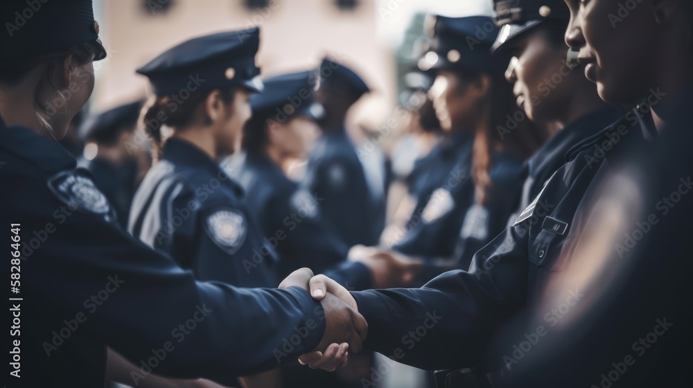 Safety first: A handshake between police officers, GENERATIVE AI Stock ...
