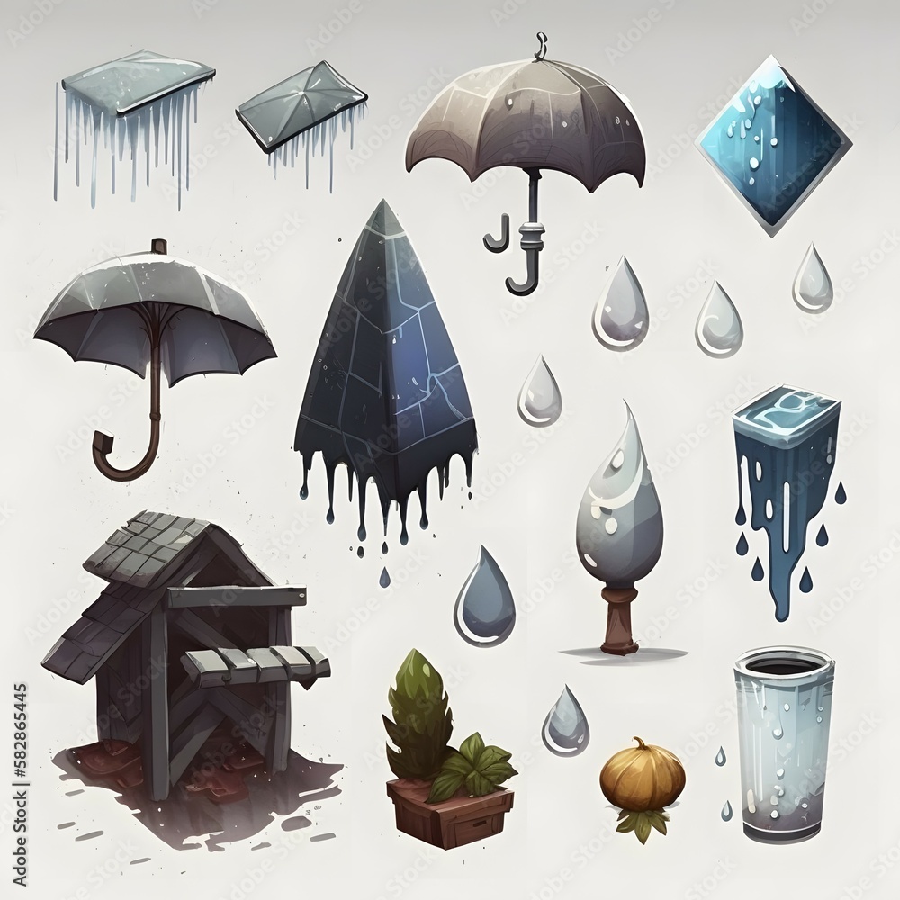 asset sheet 2d animation rain props full white backgro Stock ...
