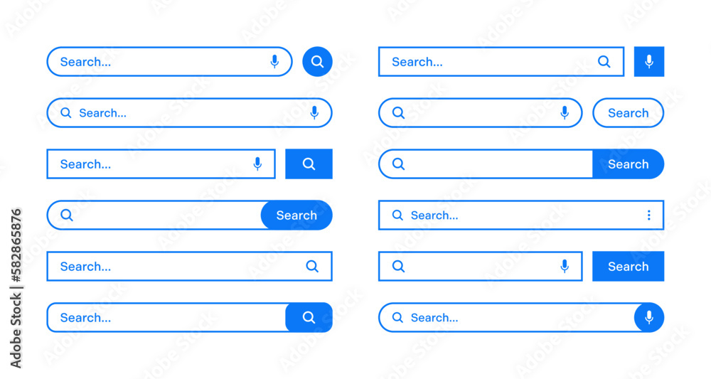 Various search bars with outline border. Internet browser engine with ...