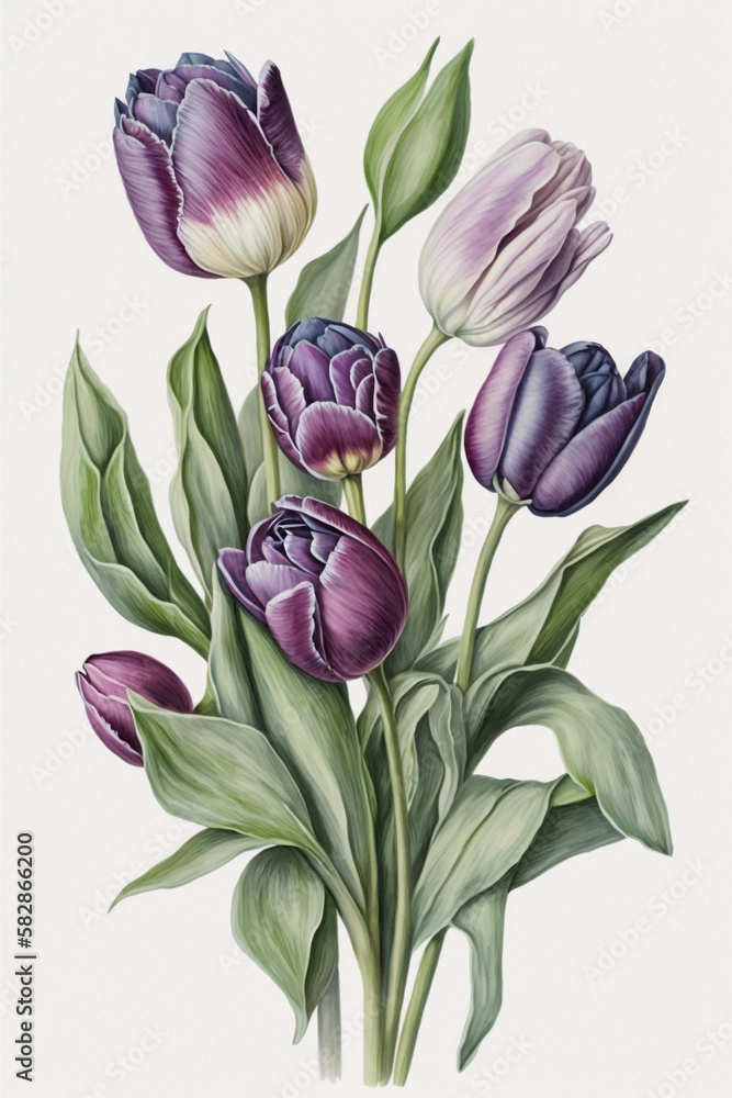 Isolated purple tulip bouquet drawing illustration for design, wedding ...