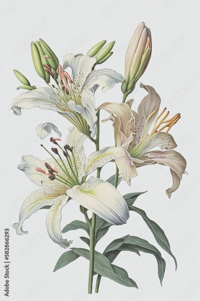 Isolated white lily bouquet drawing illustration for design, wedding ...