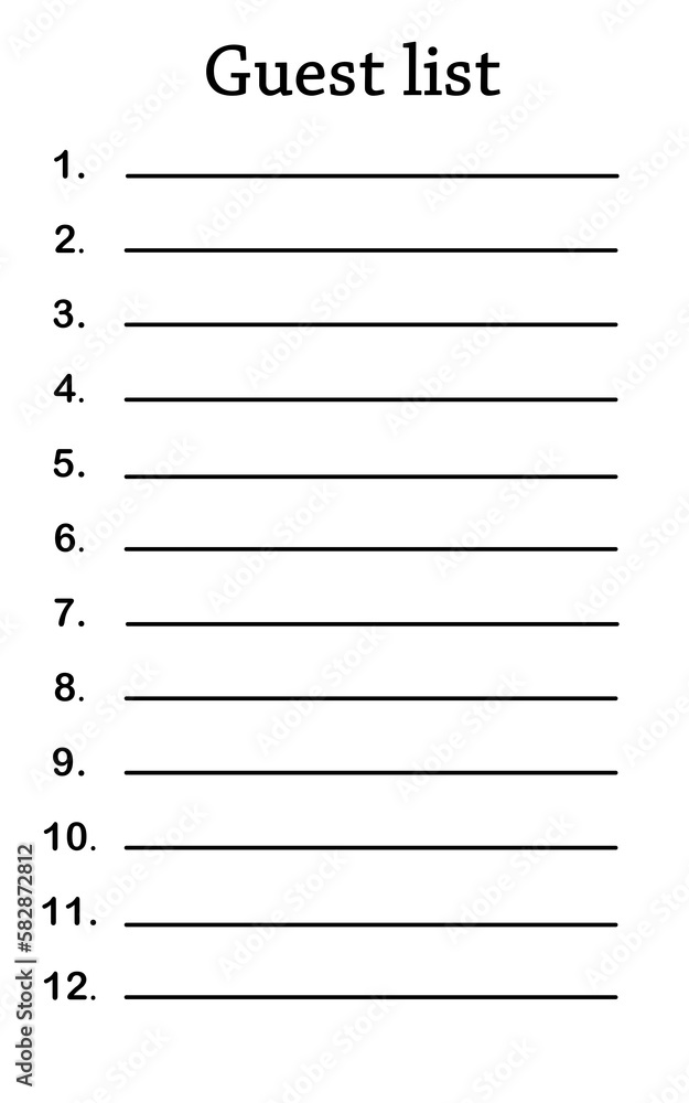 Guest list isolated on white background. Empty blank sheet of paper ...