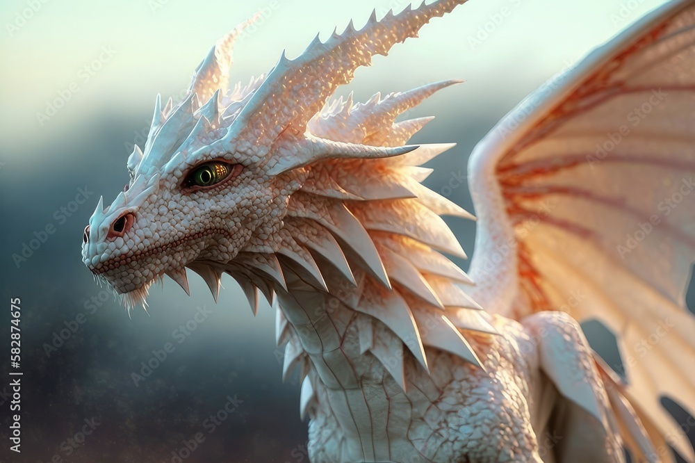 Gracious white dragon with pearls-scales. Generative AI art ...