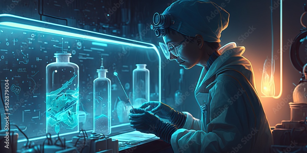 Scientist in lab working on innovative new technology, concept of ...