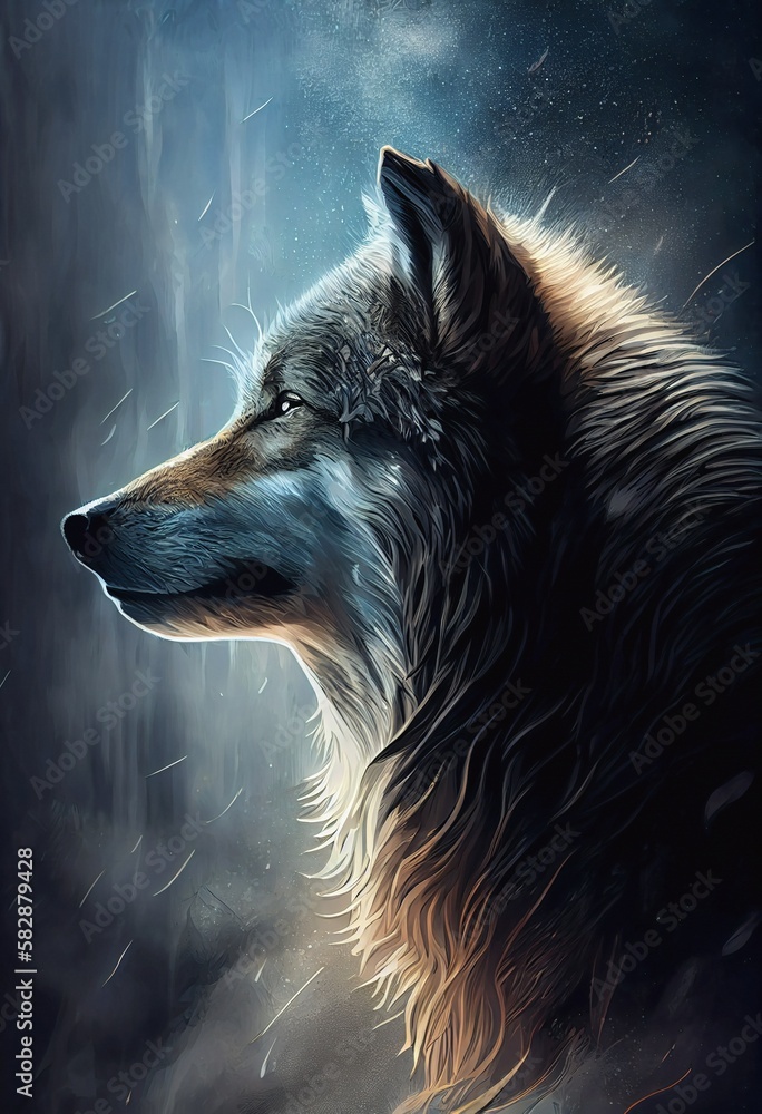 painting wolf rain profile highly beam glowing eye portrait fin full ...