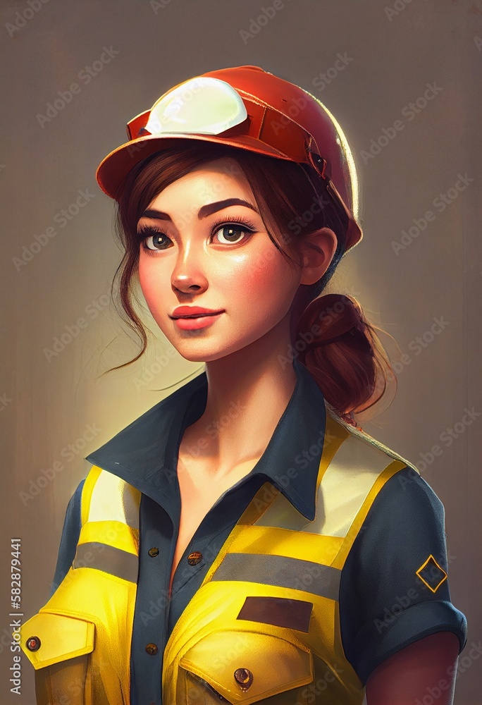 woman wearing hard hat stunning character art mobile waist portrait ...