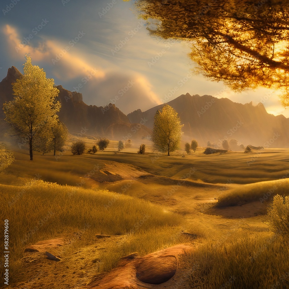 Mysterious realistic highly detailed western Spring Landscape That ...