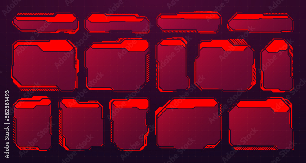 Red futuristic HUD or UI elements. Sci-fi user interface text boxes ...