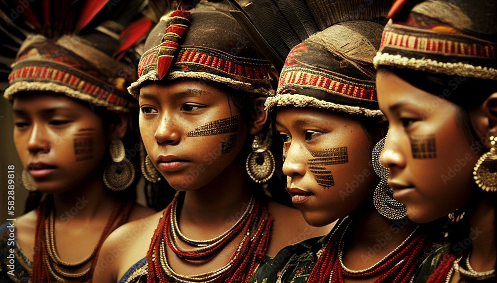 Amazonian Tribal Women in Traditional Headdress Generative Ai. V2 ...