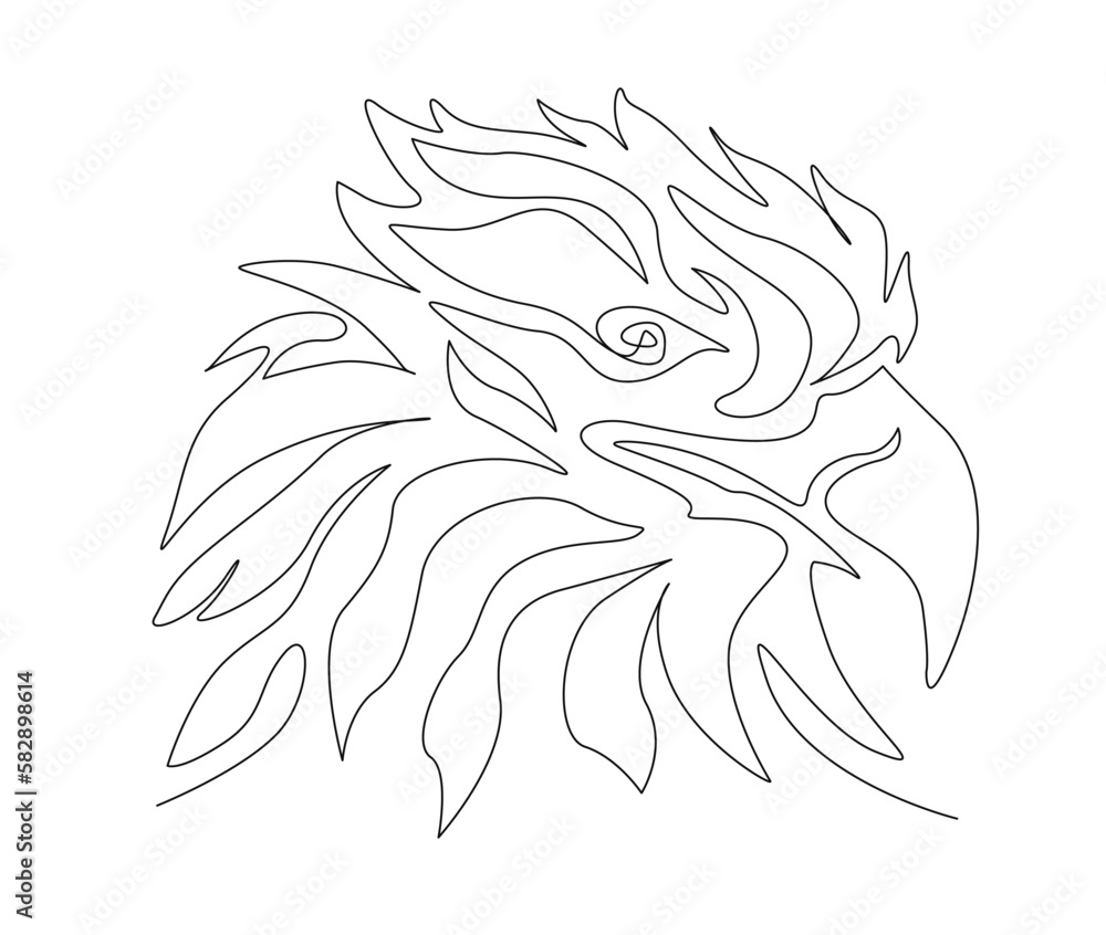 Continuous one line drawing of eagle head. simple falcon head line art ...