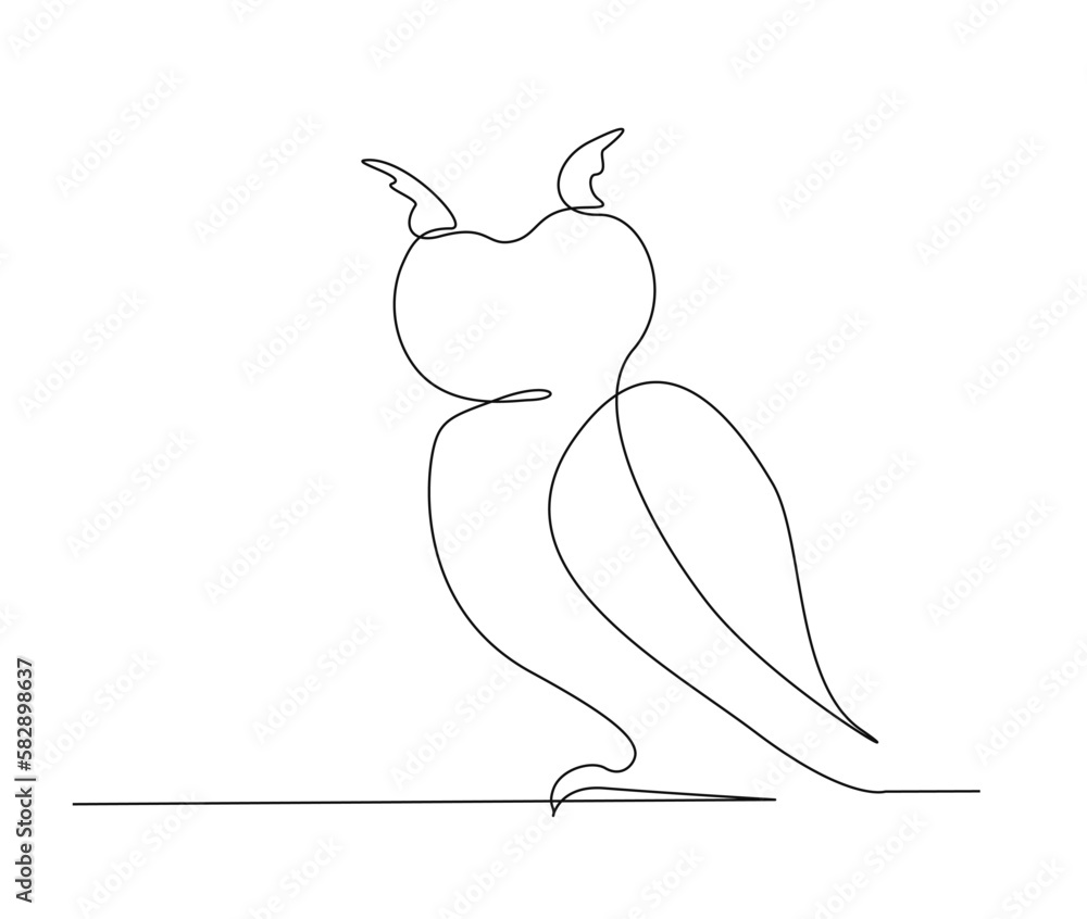Vetor de Continuous one line drawing of eagle owl bird. simple barn owl ...