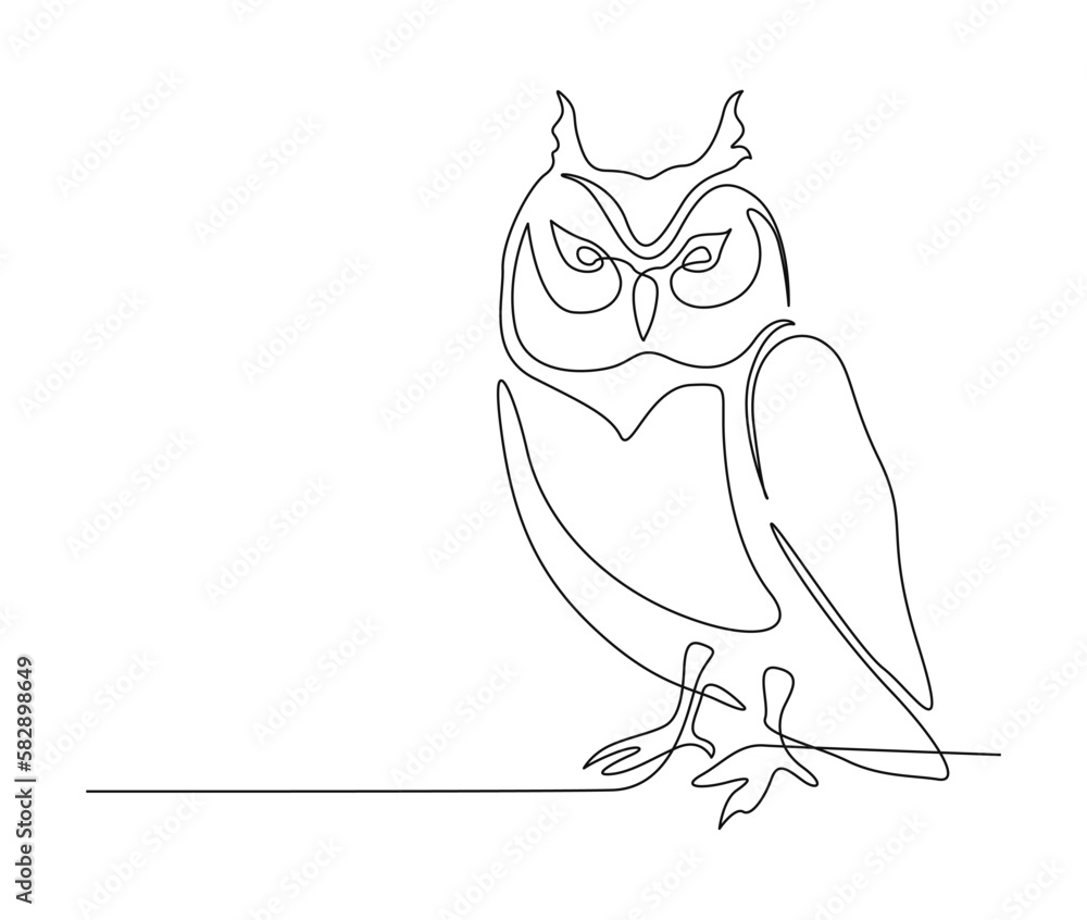 Continuous one line drawing of owl bird. simple barn owl line art ...