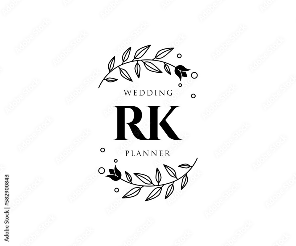 RK Initials letter Wedding monogram logos collection, hand drawn modern ...