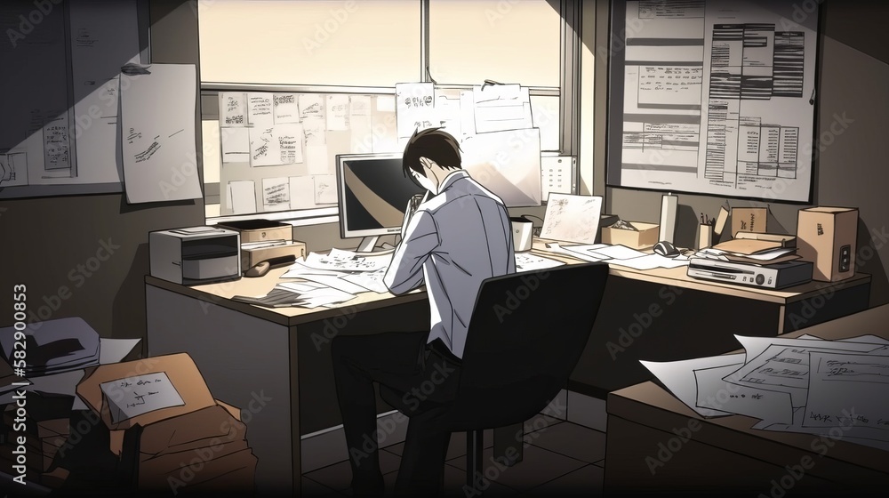 Stress young businessman at office. Burnout unhappy mental health ...