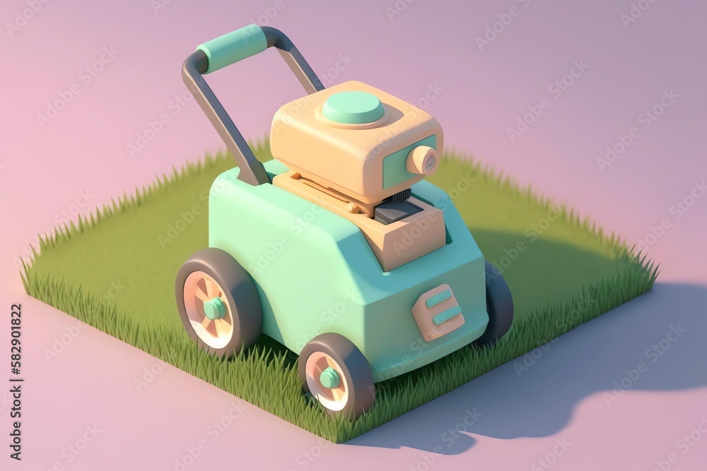 Cartoon Lawn mower, soft pastel color, perfectly detailed entire body ...