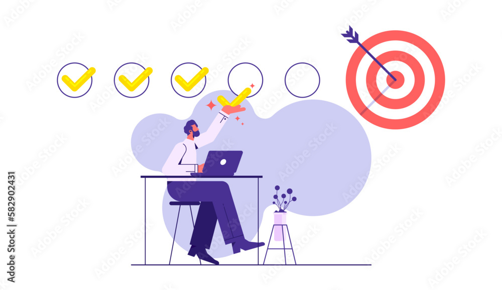 Vetor de Businessman mark checklist, Goal achievements planning ...