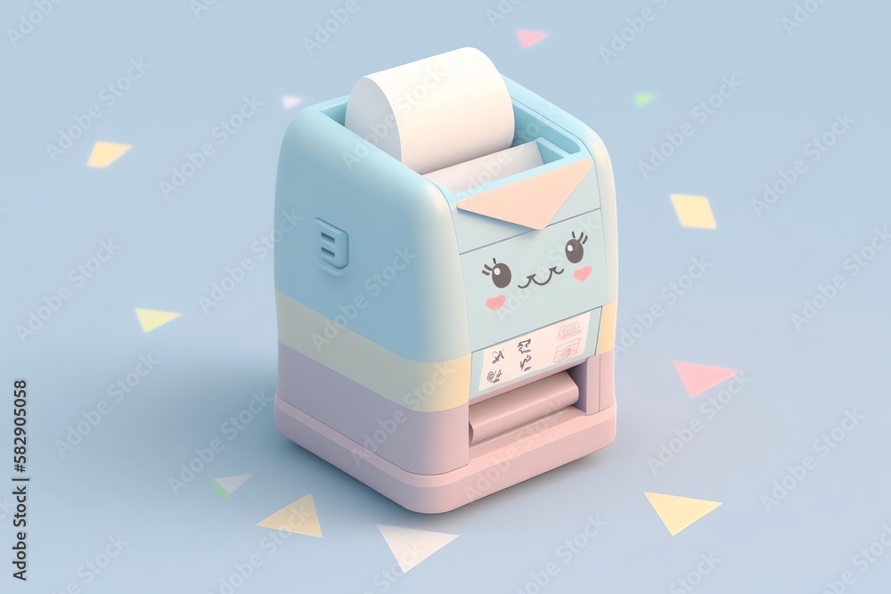 Cartoon Receipt printer, soft pastel color, perfectly detailed entire ...